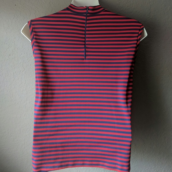 Tops | Retro High Neck Navy Red Striped Tank Top | Poshmark